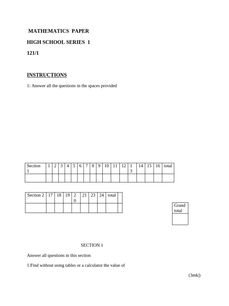 Form 3 Mathematics Paper 1 | PDF | Circle | Area