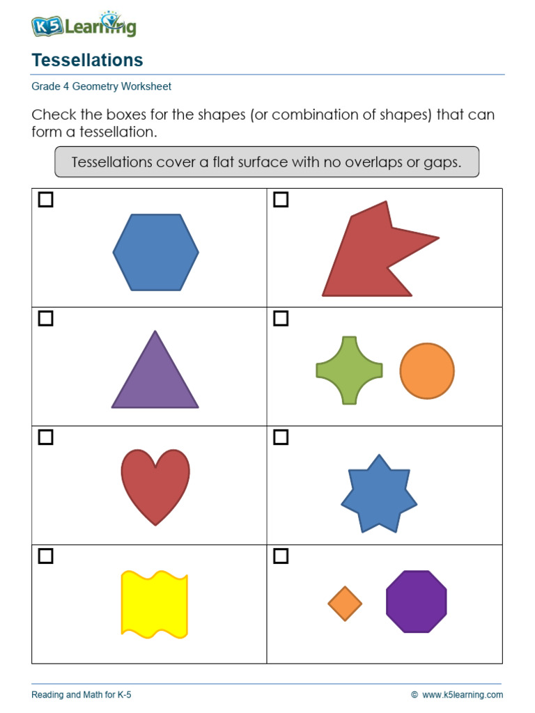 Grade 4 Tessellation Worksheet | PDF