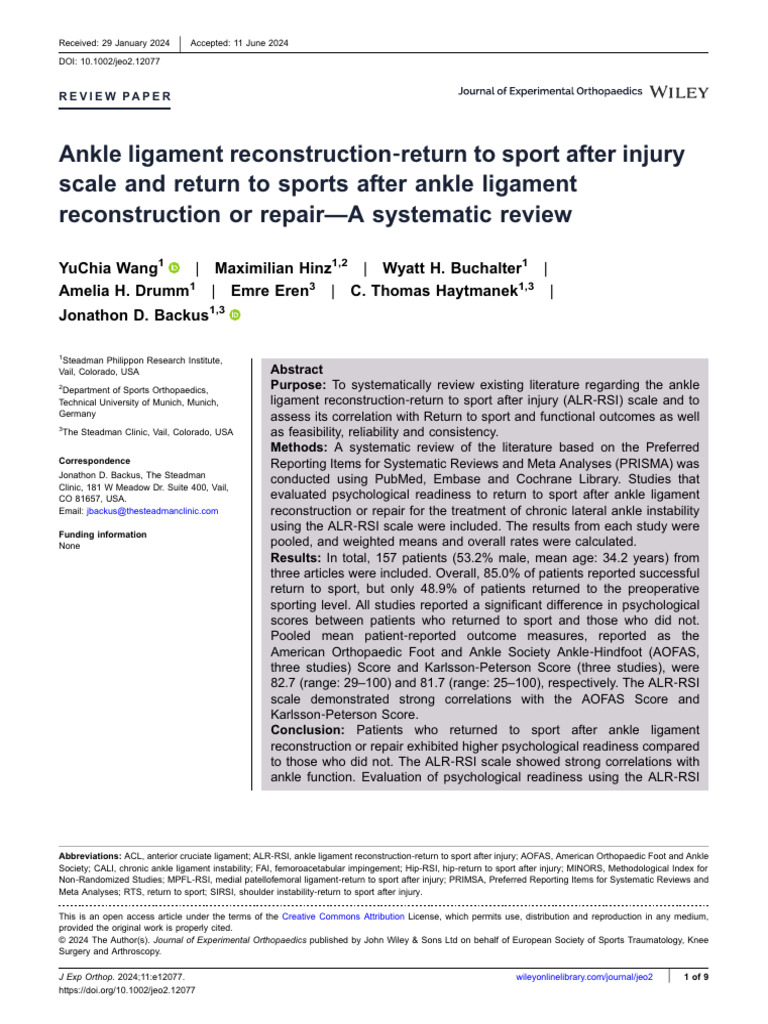 ALR-RSI Scale in Ankle Reconstruction | PDF | Systematic Review | Ankle