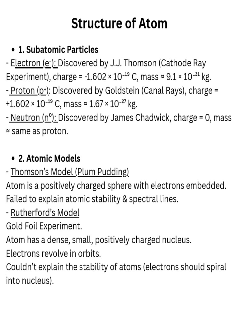 Subatomic Particles and Atomic Models | PDF