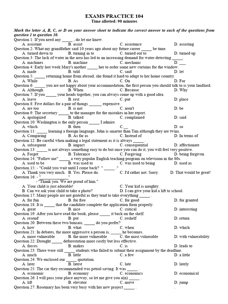 Exam Practice: English Language Skills | PDF | Pizza