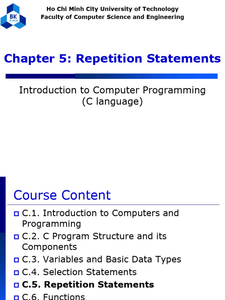 CO1003 Chapter 5 Repetition Statements | PDF | C (Programming Language) | Control Flow