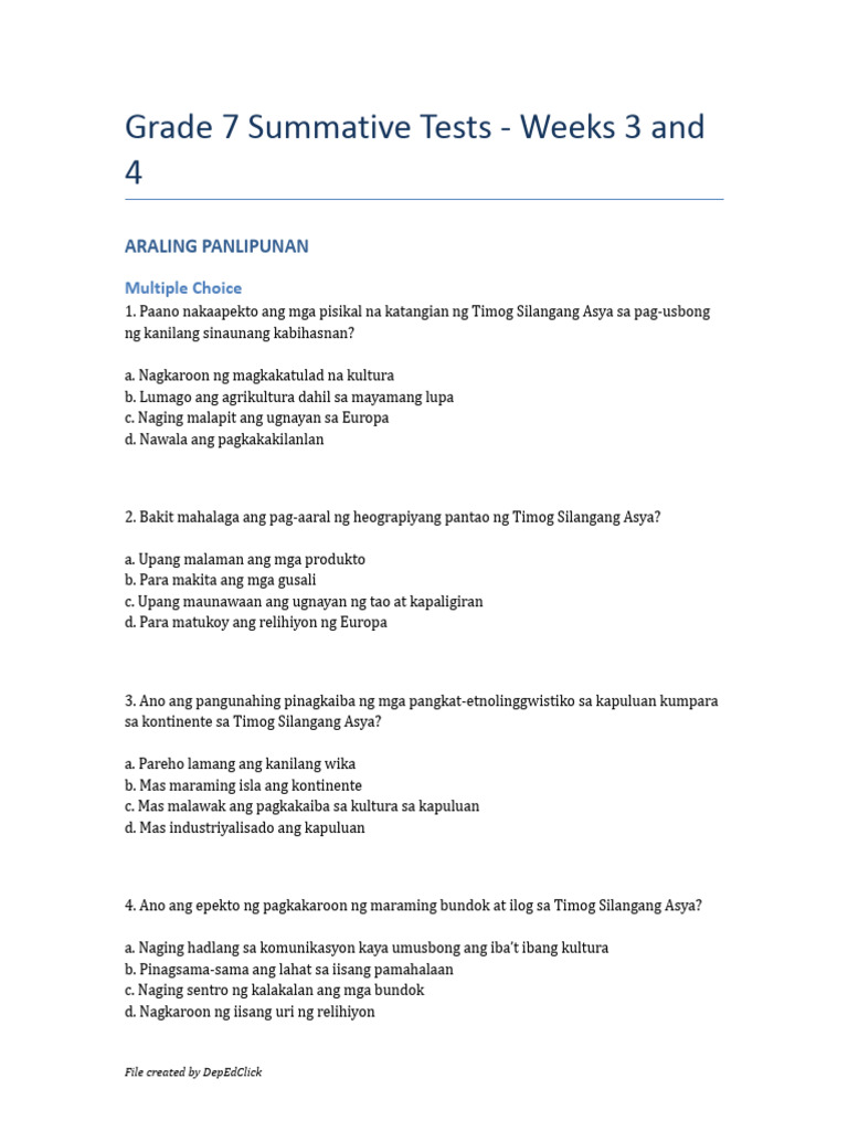 Grade7 Summative Test Q1 ST2 | PDF