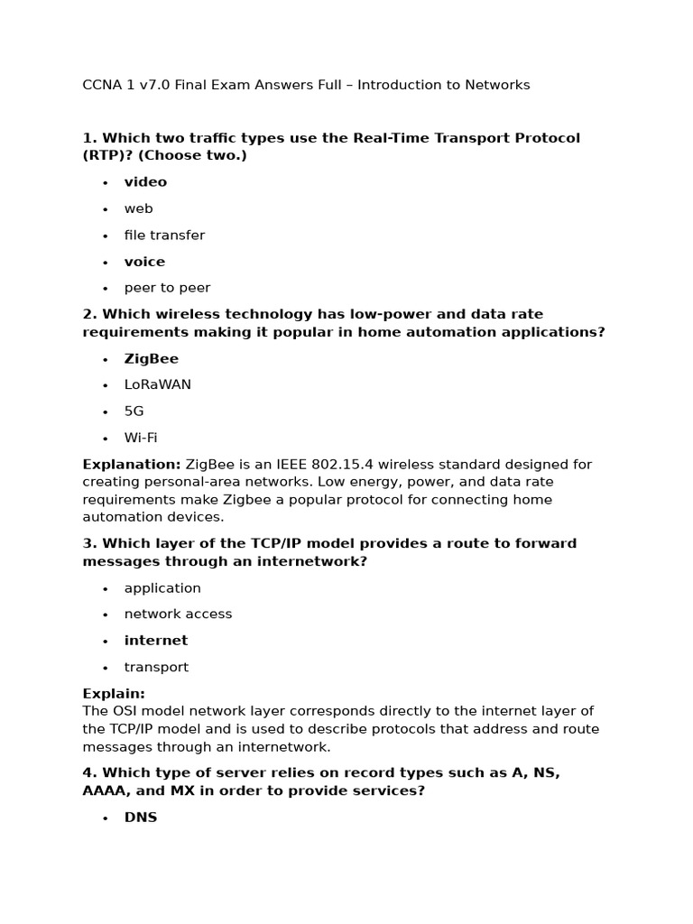 CCNA 1 v7.0 Final Exam Answers | PDF | Computer Network | I Pv6