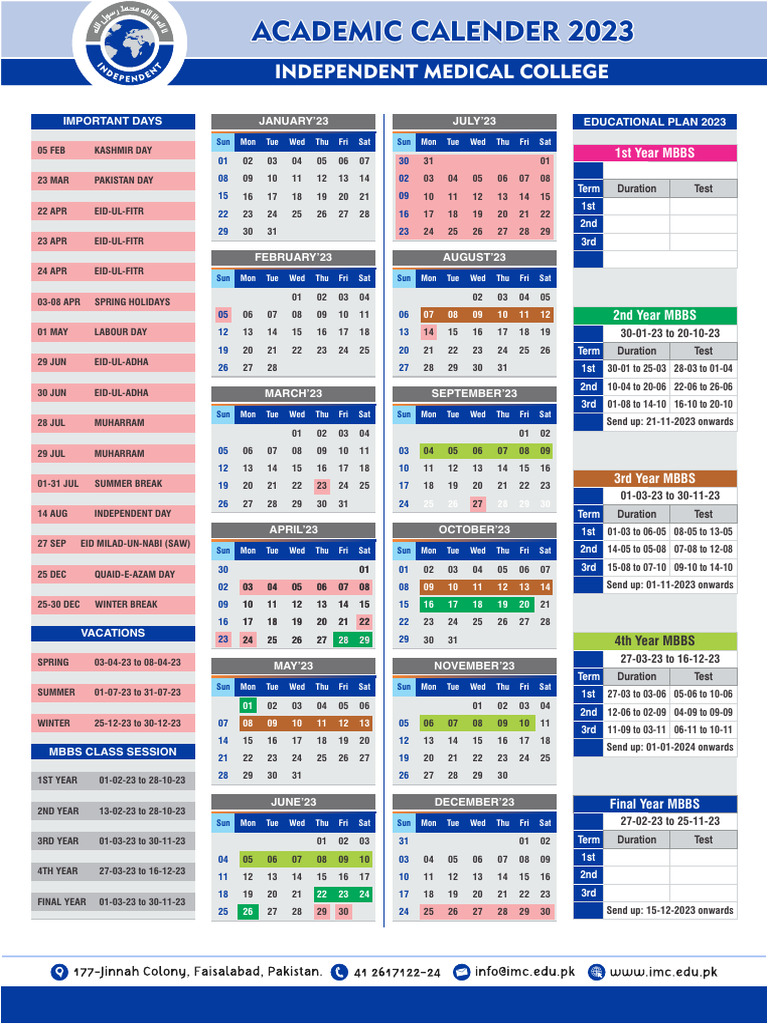 IMC Academic Calendar 2023-2025 | PDF