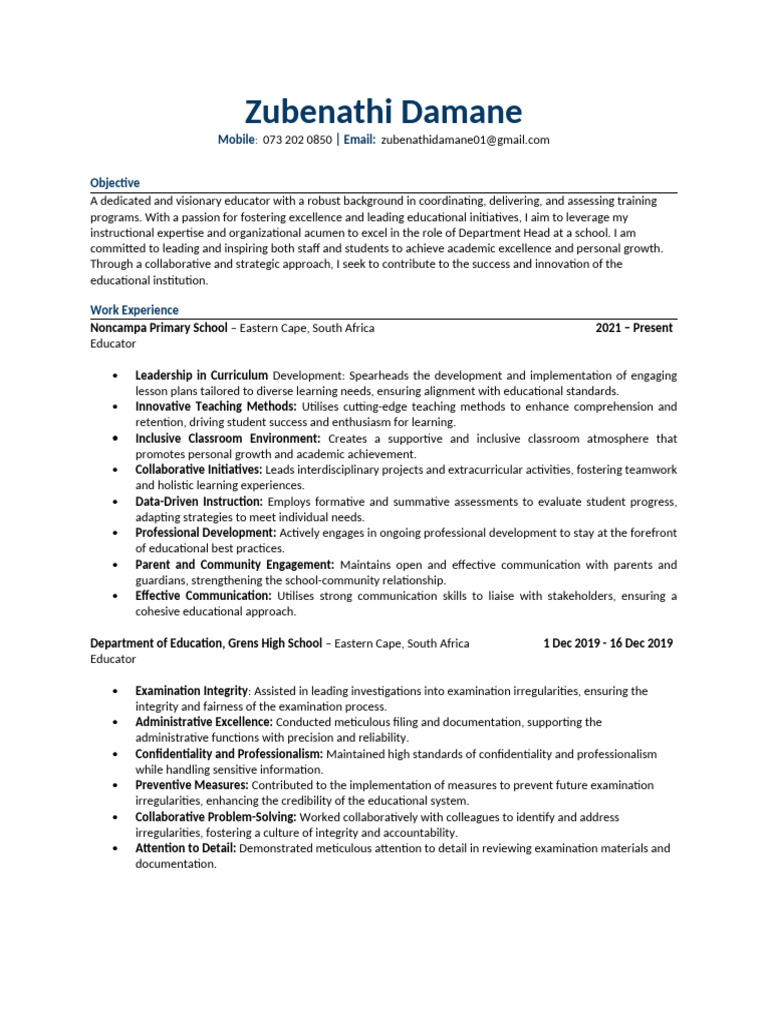 Educator Resume: Department Head Aspirant | PDF | Employee Retention ...