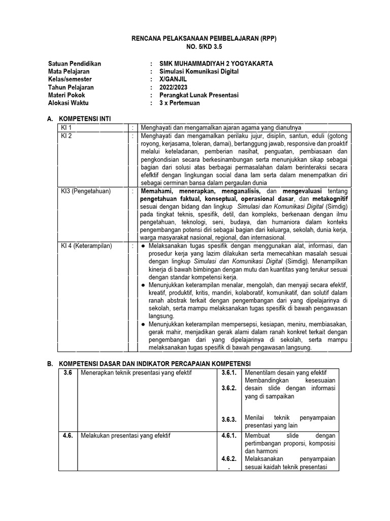 RPP Simulasi Komunikasi Digital SMK | PDF