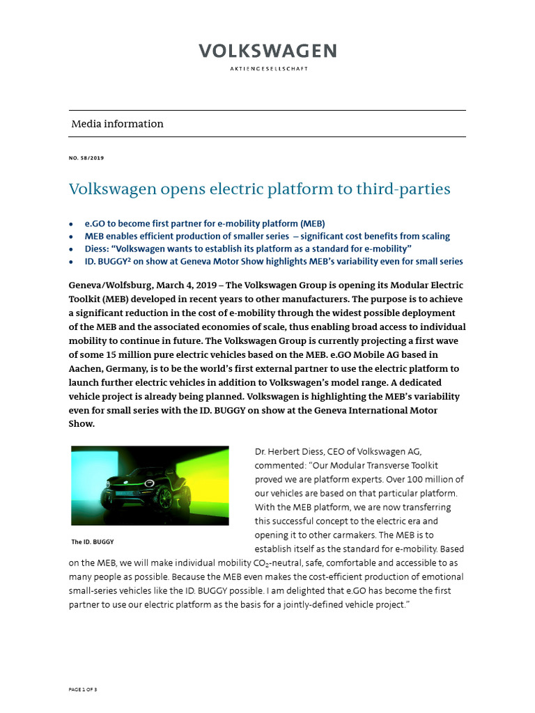 Volkswagen MEB Platform Opens to Partners | PDF | Volkswagen Group ...