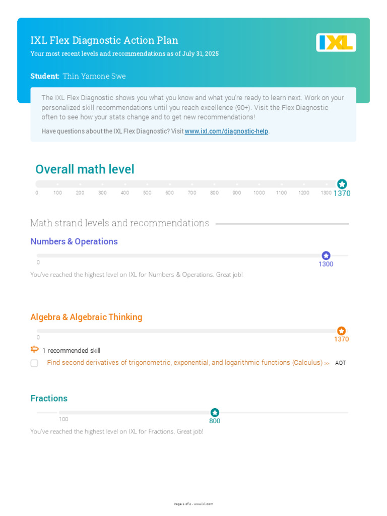 IXL Flex Diagnostic Summary for Swe | PDF