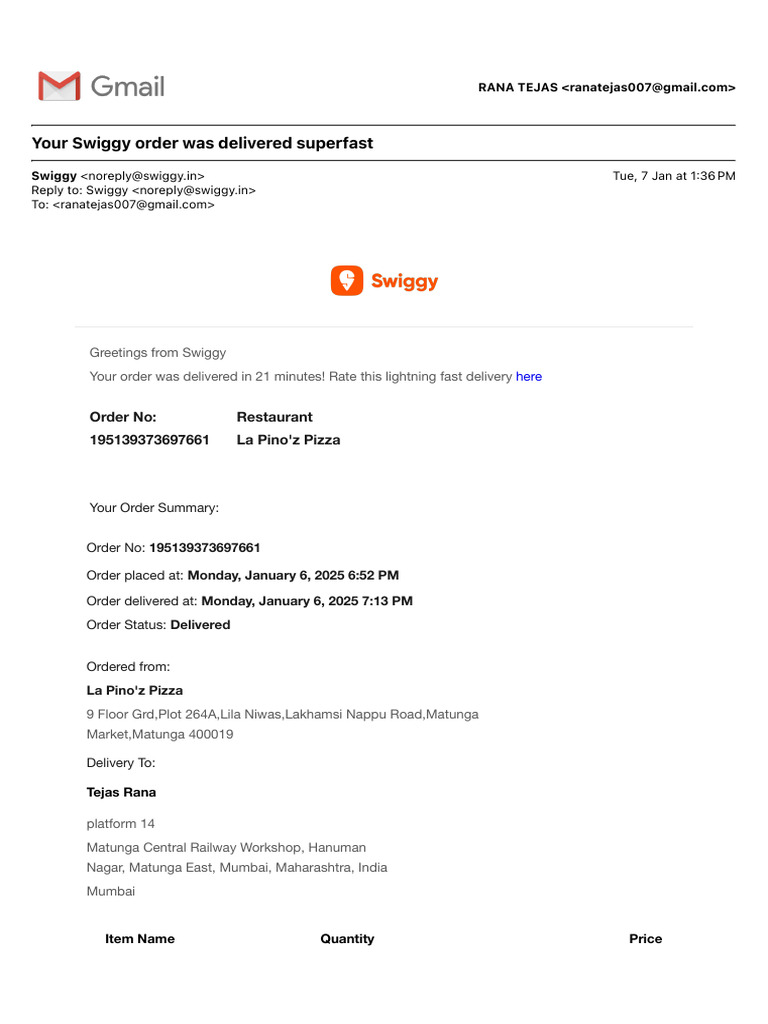 Swiggy Order Delivered in 21 Minutes | PDF | Service Industries | Payments
