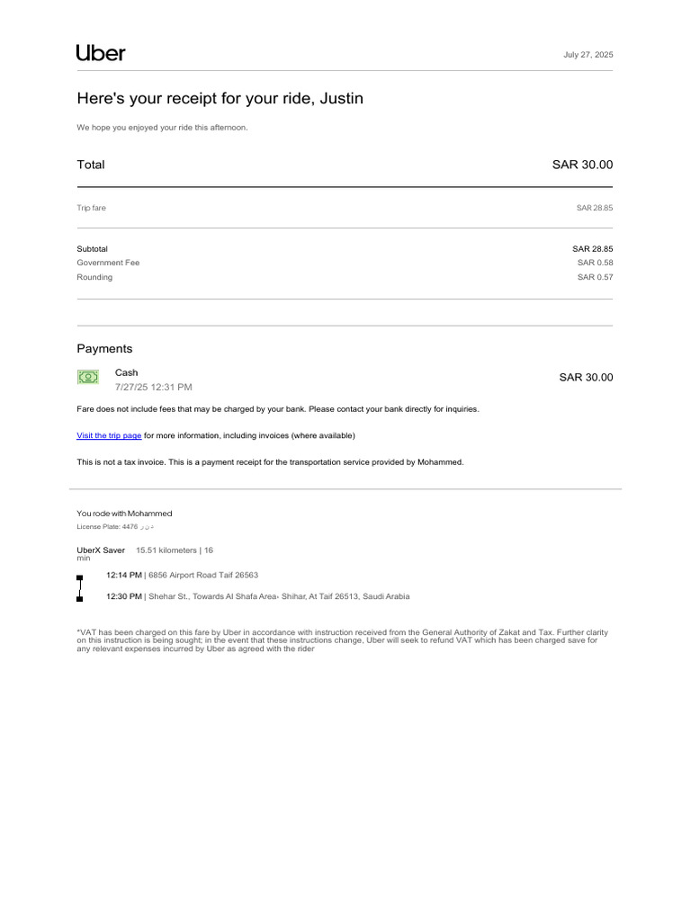 Receipt 27jul2025 UBER | PDF