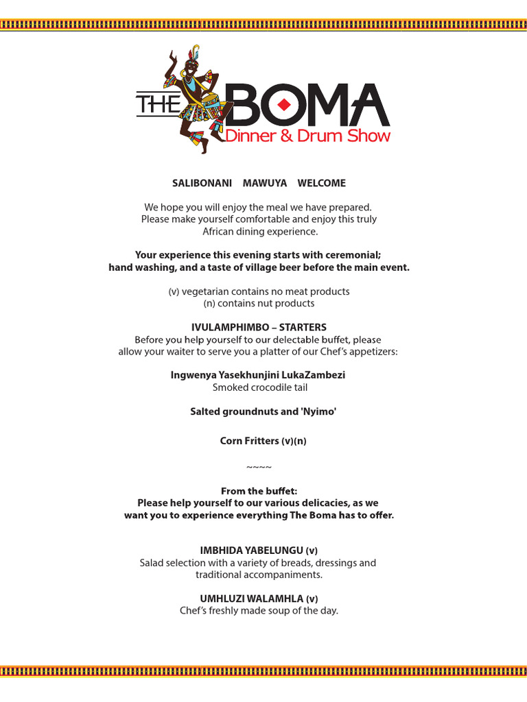The Boma Dinner Drum Show Menu 2022 | PDF
