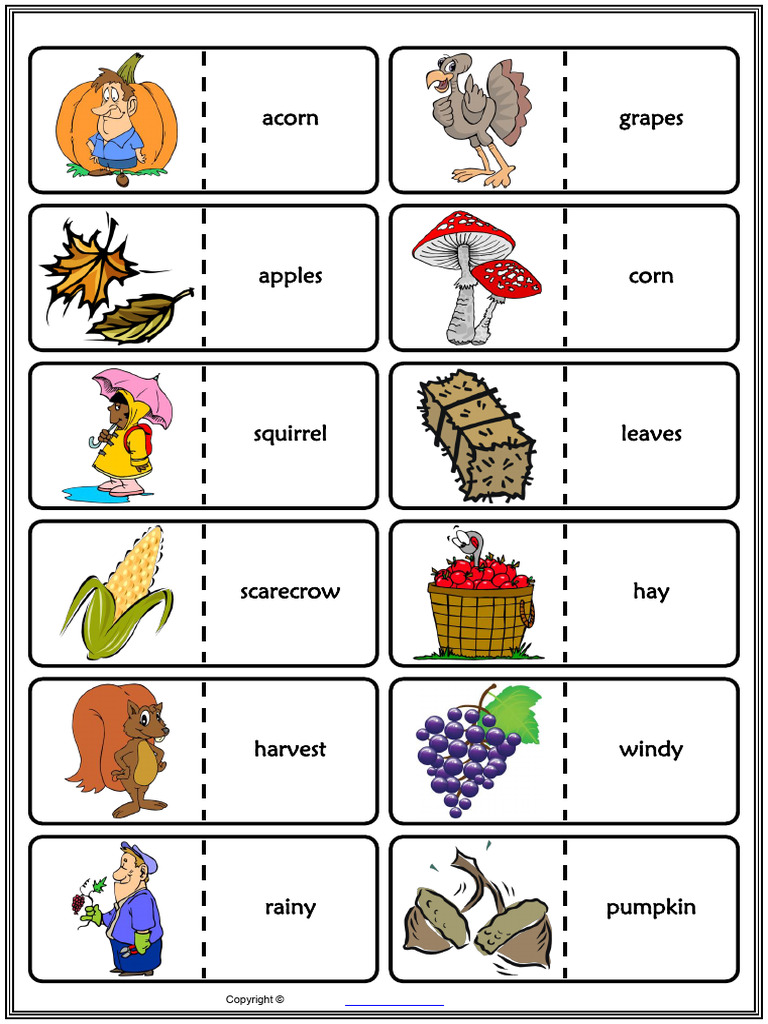Autumn Vocabulary Esl Printable Dominoes Game For Kids | PDF