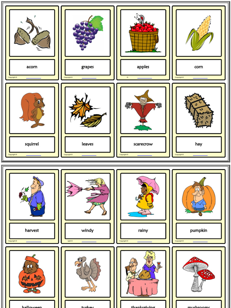 Autumn Vocabulary Esl Printable Learning Cards For Kids | PDF
