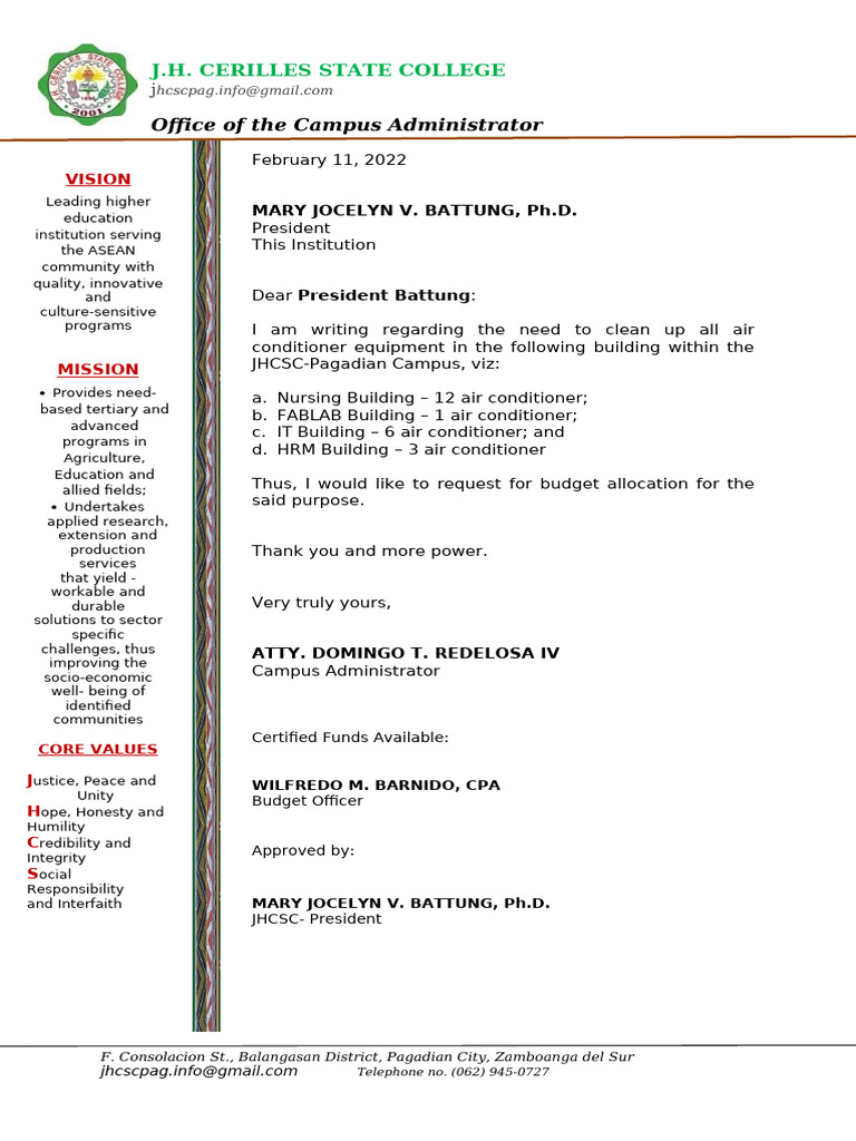 Aircon Cleaning Budget Request Letter | PDF