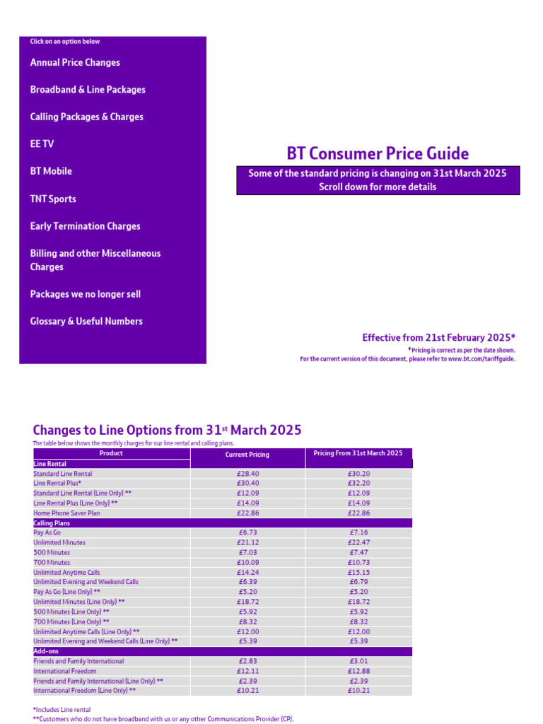BT Call Charges Update 2025 | PDF | Roaming | Consumer Price Index