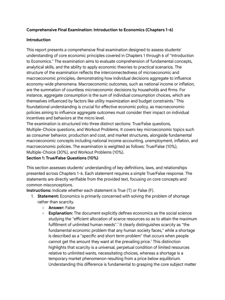 Economics Final Exam: Chapters 1-6 | PDF | Demand | Elasticity (Economics)