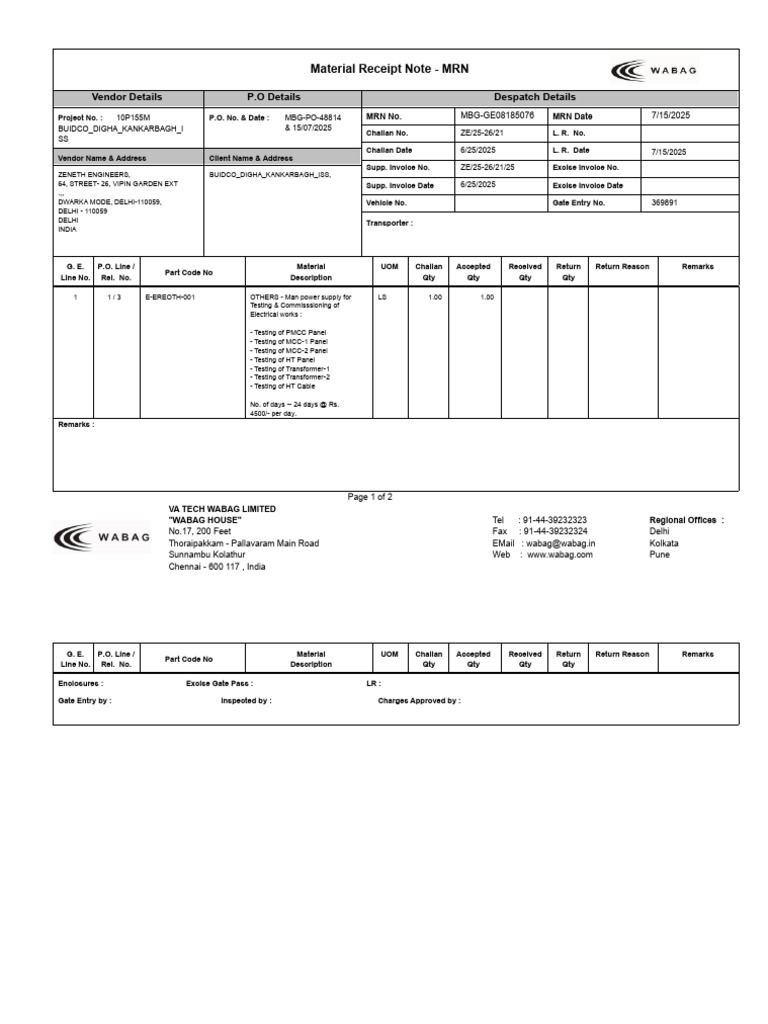 GE No - 369891 - Revised Abstruct Sheet - MRN-Test Report | PDF ...
