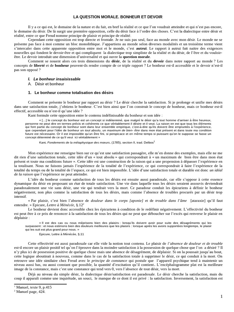 Bonheur, Désir et Devoir Moral | PDF | Bonheur | Emmanuel Kant