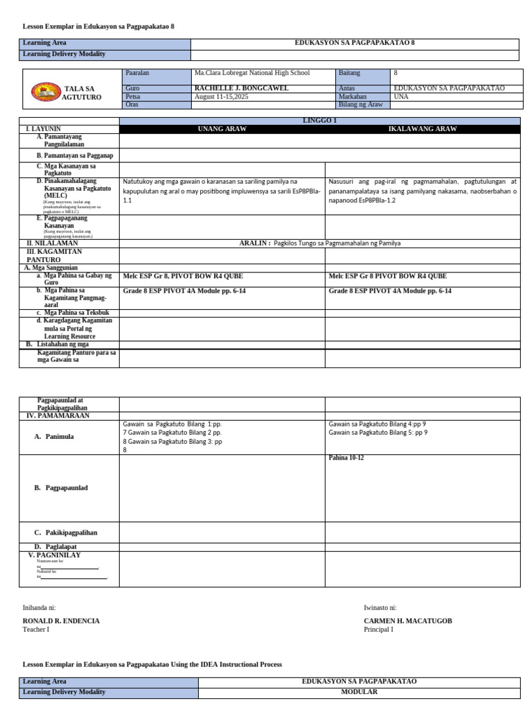 Ilide - Info Lesson Exemplar Esp 8 WK 1 2 3 4-5-67 8 PR | PDF