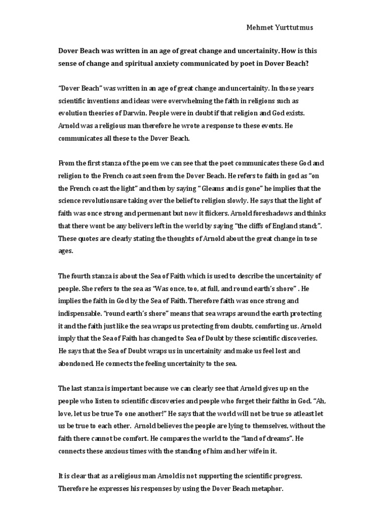 Sea of Faith in Dover Beach Analysis | PDF | Faith | Dover