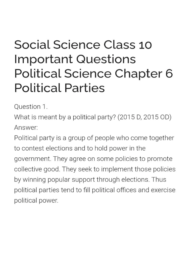 Political Parties Important Questions PDF | PDF