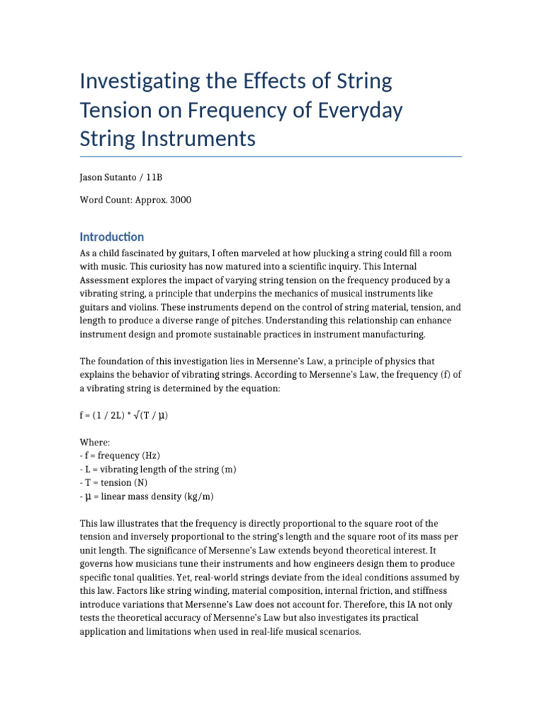 String Tension Effects on Instrument Frequency | PDF | Experiment ...