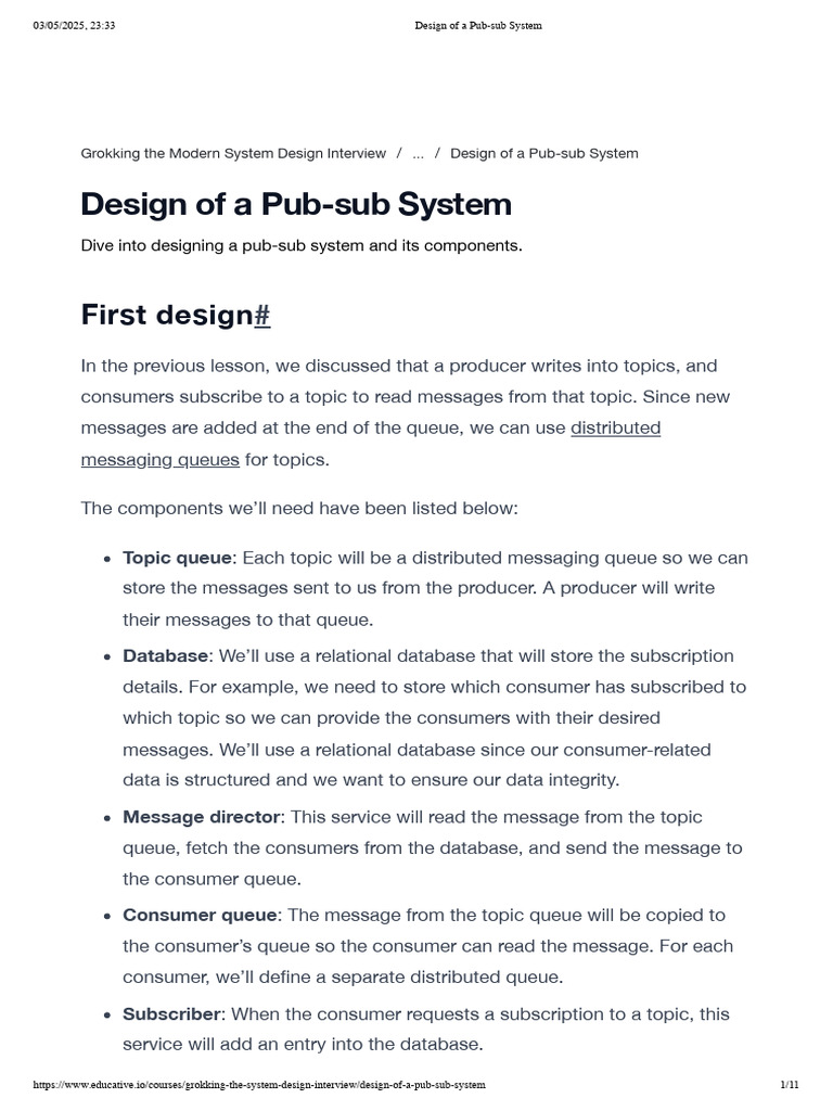 Designing a Pub-Sub System | PDF | Replication (Computing) | Databases