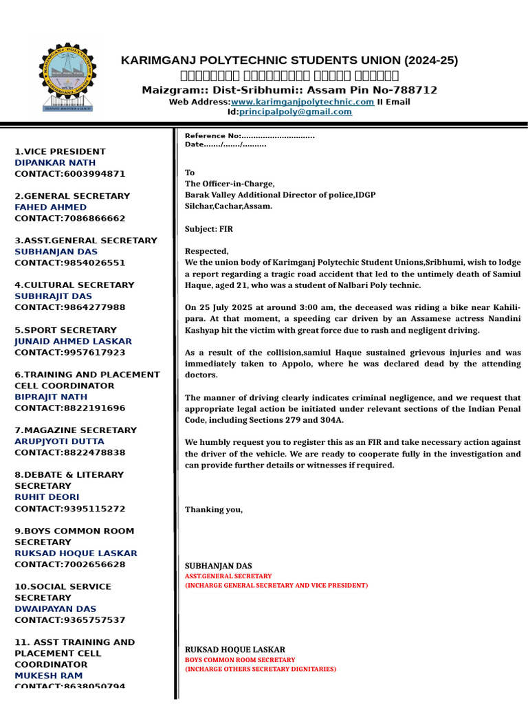 Karimganj Polytechnic Union FIR Report | PDF | Chess Openings | Chess
