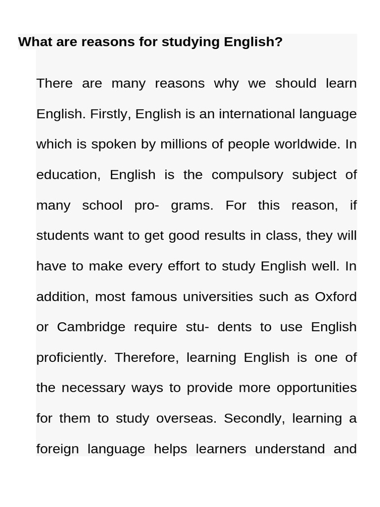 What Are Reasons For Studying English | PDF