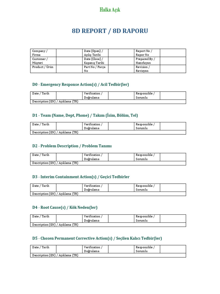 8D Report Blank TR en | PDF