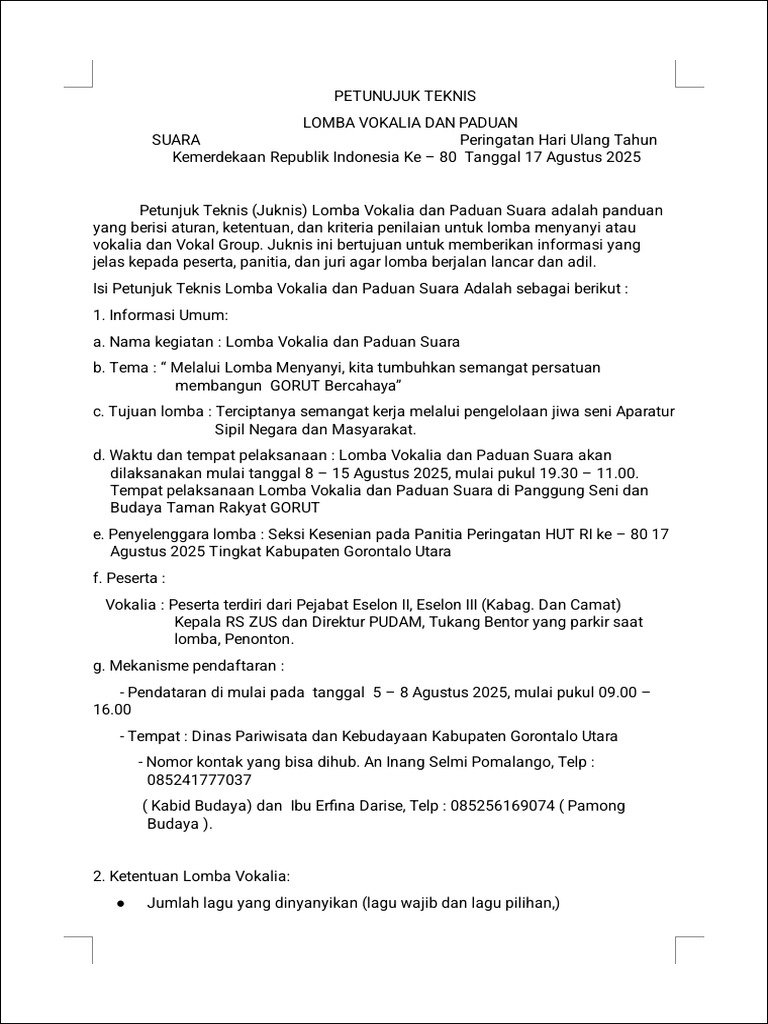 Petunujuk Teknis Lomba Kesenian | PDF