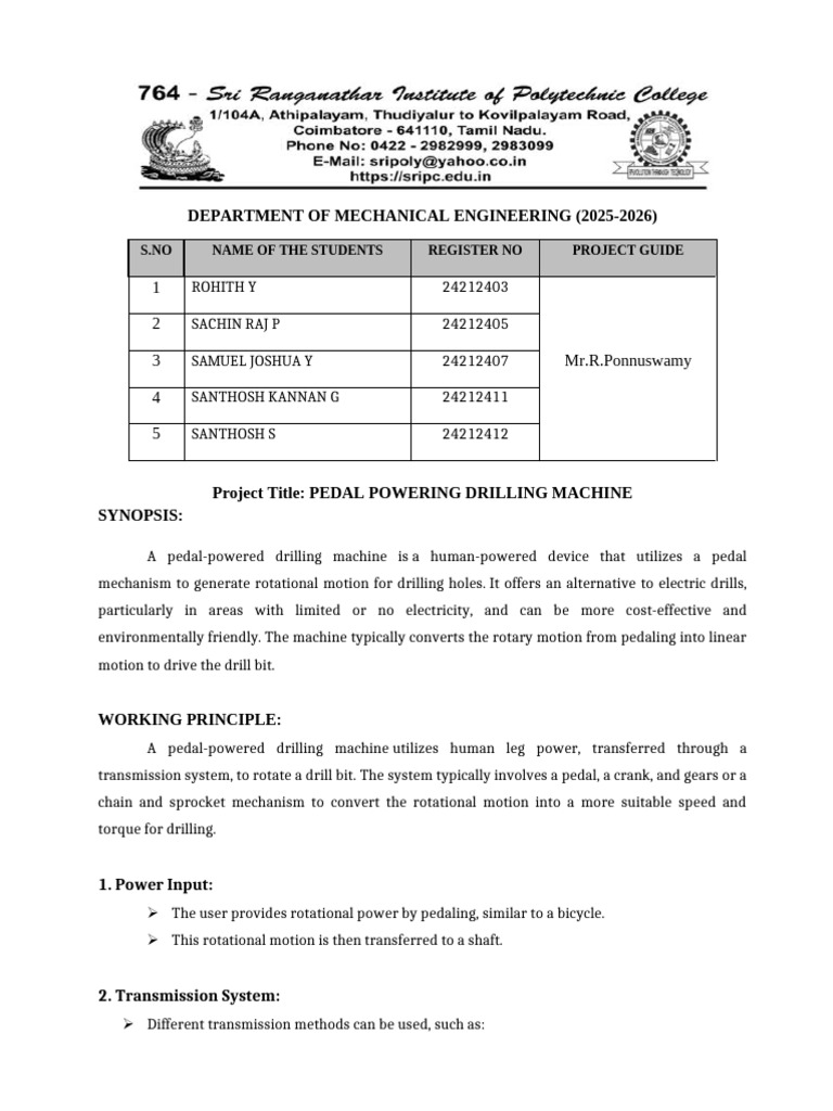 1.pedal Powering Drilling Machine | PDF | Drill | Machines