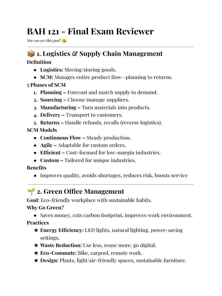 BAH 121 - Final Exam Reviewer | PDF | Supply Chain Management | Recruitment
