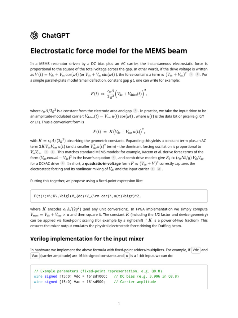 MEMS Beam Electrostatic Force Model | PDF | Electronics | Electricity