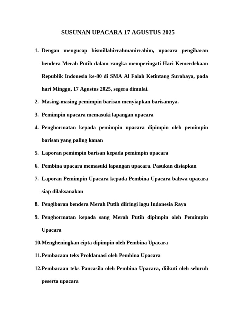 Susunan Upacara 17 Agustus 2025 | PDF