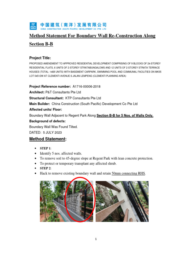 Boundary Wall Reconstruction Method Statement | PDF