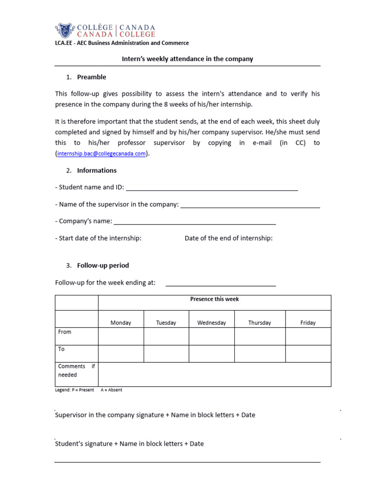 Internship Weekly Attendance | PDF