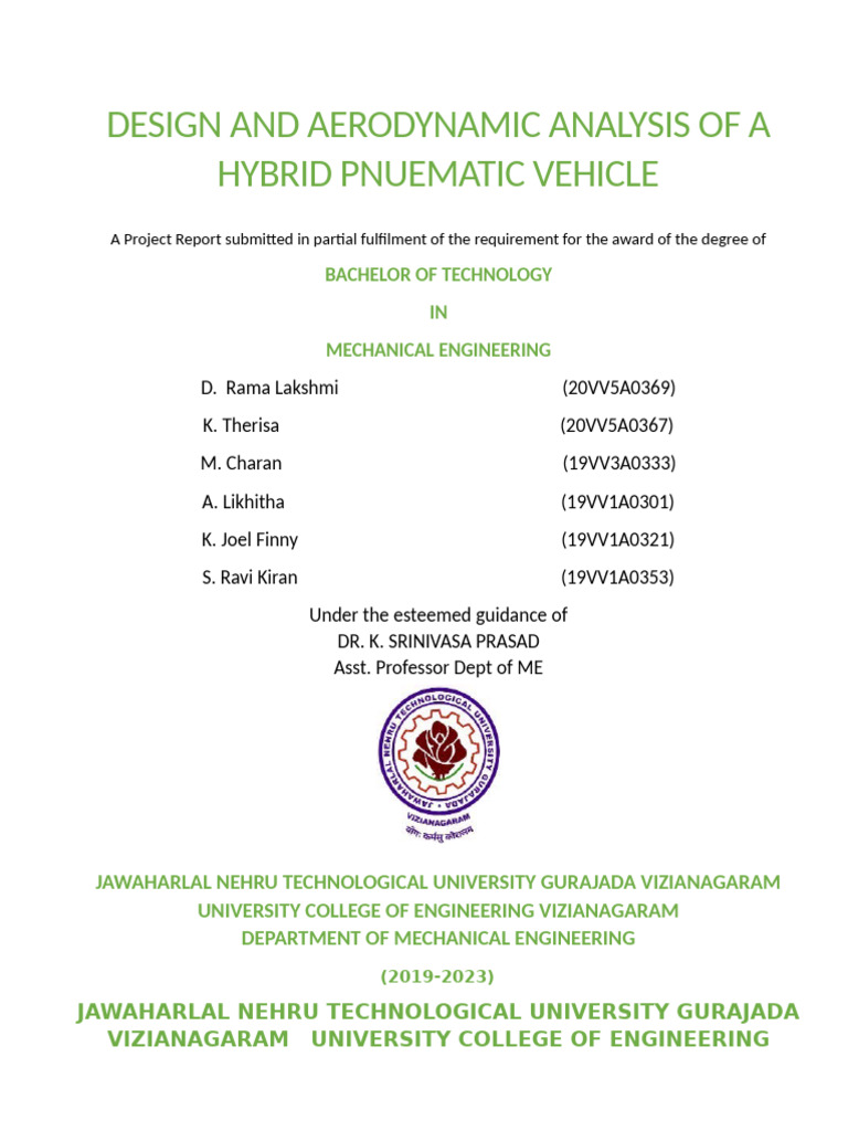 Design and Aerodynamic Analysis of A Hybrid Pnuematic Vehicle | PDF | Electric Motor | Hybrid ...