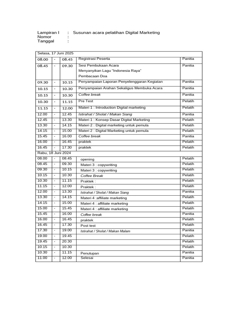 Lampiran II Susunan Jadwal Acara | PDF