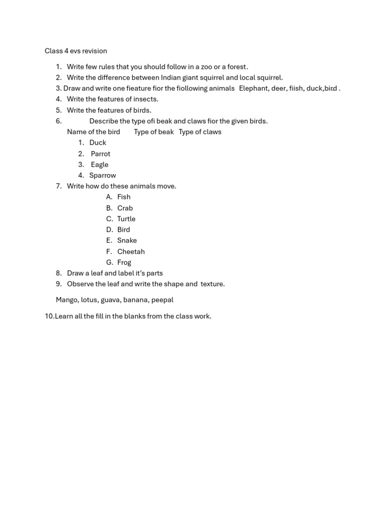 EVS Class 4 Chapter 9 Q&A Guide | PDF
