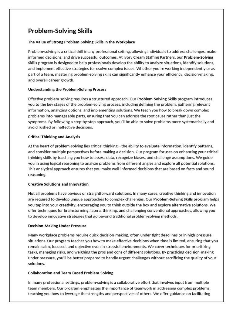 Problem-Solving Skills | PDF | Decision Making | Critical Thinking