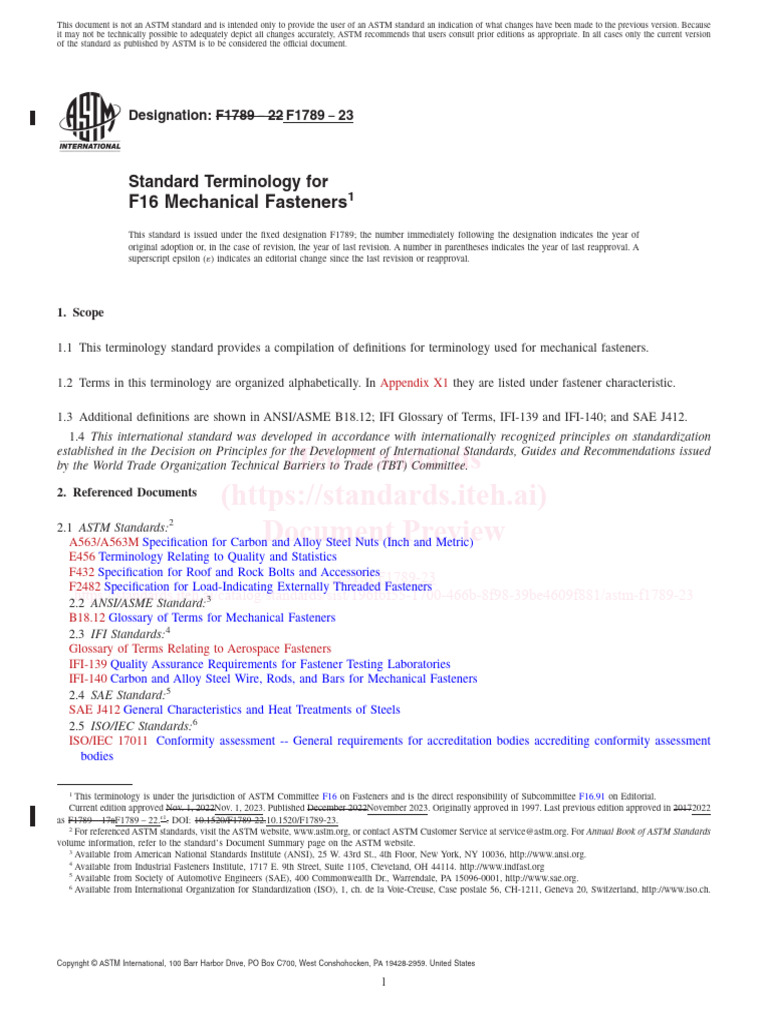 ASTM F1789-23 Standard Terminology For Mechanical Fasteners | PDF | Steel | Screw