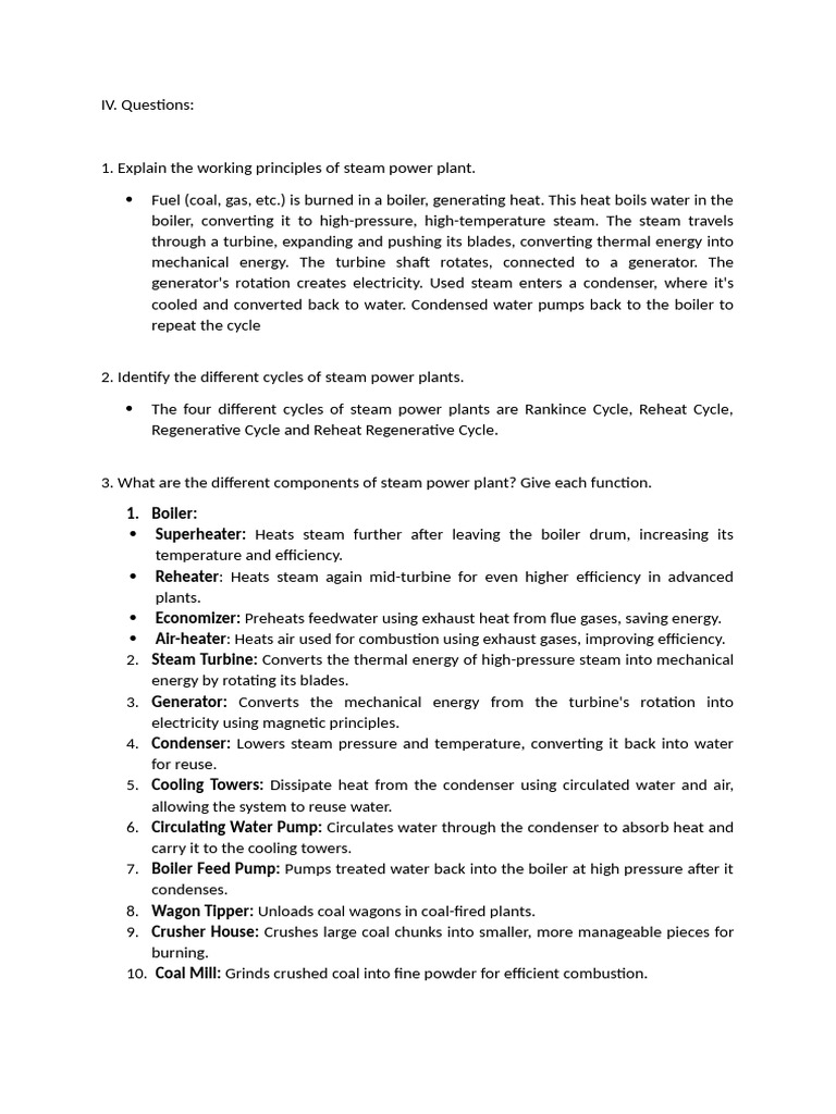 Questions and Answers in Powerplant Activity | PDF | Boiler | Steam
