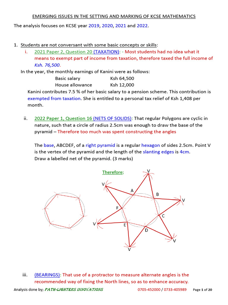 KCSE 2022 Mathematics Marking Insights | PDF | Circle | Area