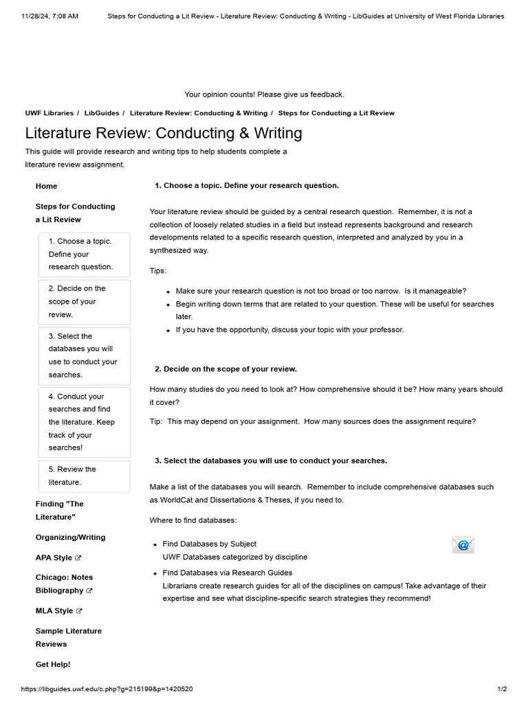 Steps for Conducting a Lit Review - Literature Review_ Conducting & Writing - LibGuides at ...