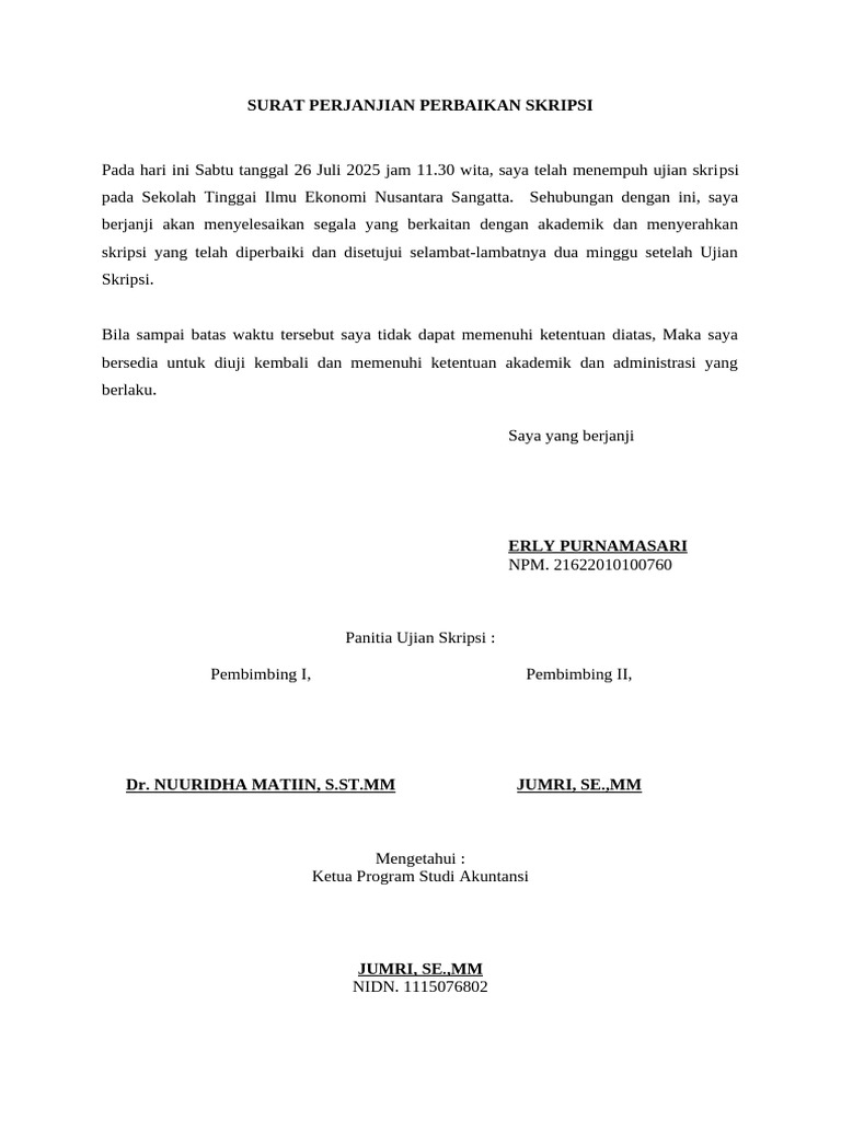 Surat Perjanjian Perbaikan Skripsi | PDF