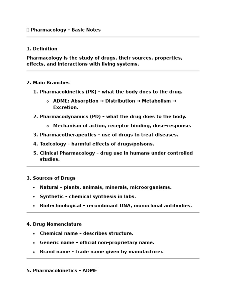 Pharmacology Basic Notes | PDF | Pharmacology | Pharmacokinetics