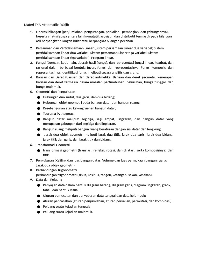 Materi TKA Matematika Wajib 2025 | PDF