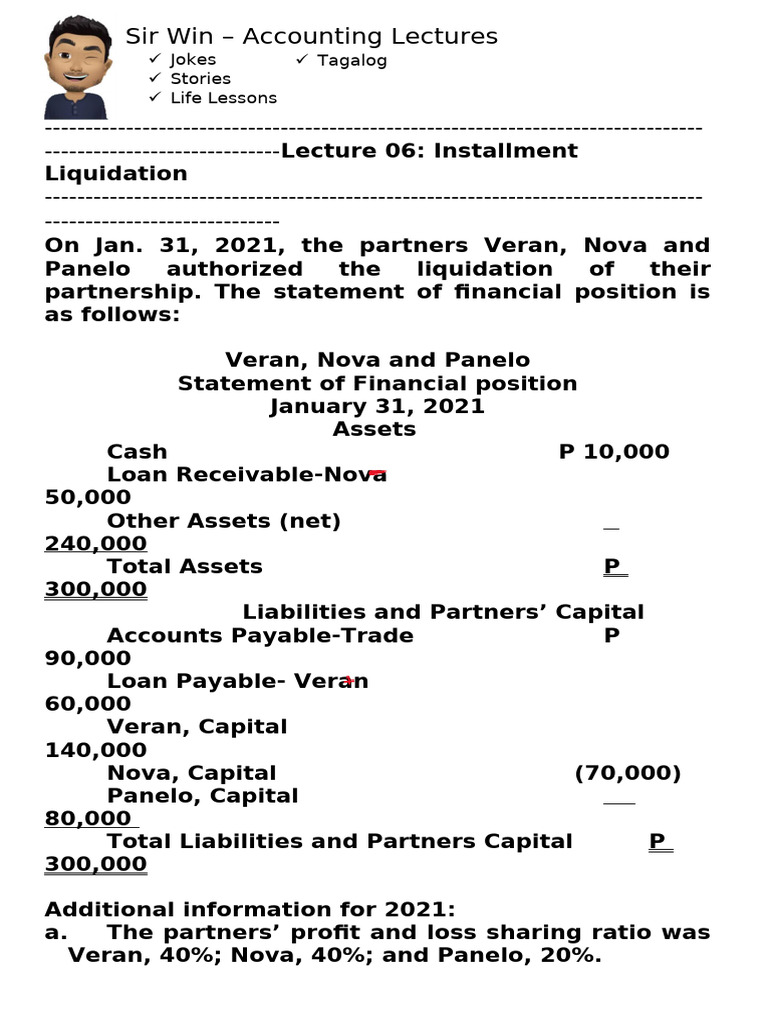 Lecture 06 Installment Liquidation | PDF